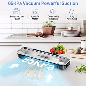Housiwill Vacuum Sealer, Automatic Food Vacuum Sealer, Vacuum Sealer for Food with 6 Mode, for Dry/Moist Mode and Food Storage, Vacuum Food Saver, Starter Kit with 15 Seal Bags & Air Suction Hose