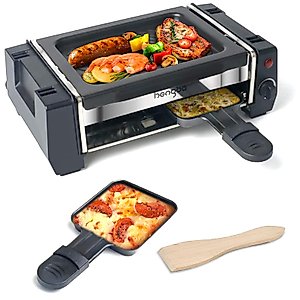 Raclette Grill, Korean BBQ Grill Electric Grill Indoor, 2 in 1 Electric Griddle Nonstick with 2 Raclette Cheese Pans, Smokeless Indoor Grill Temperature Control Ideal for Family and Party Fun