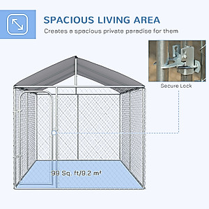 PawHut Large Dog Kennel Outside, Heavy Duty Dog Cage with Waterproof Cover, Outdoor Fence Dog Run with Galvanized Chain Link, Secure Lock, 13' x 7.5' x 7.5'