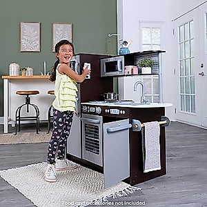 KidKraft Uptown Espresso Wooden Play Kitchen with Play Phone, Chalkboard & Towel Rack, Espresso