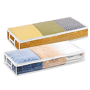 Fixwal 2pcs Clear Storage Bags, Plastic Under Bed Storage Bins, Large Capacity Storage Containers for Comforters Blankets Clothes Bedding