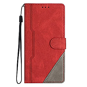 Wallet Case Compatible with Oppo Reno 6Pro 5G Case, Reno 6Pro 5G Wallet Case Slim PU Leather Phone Case Flip Folio Leather Case Card Holders Shockproof Protective Case with Wrist Strap ( Color : Verme