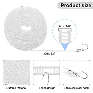 uxcell Windproof Clothesline, 10M 33ft Plastic Non-Slip Clothes Drying Rope Portable Travel Clothesline for Courtyard Outdoor Laundry Camping, White
