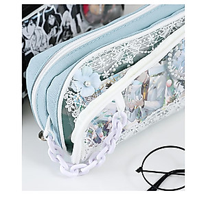 MILLEVIBE ITA Pencil Pouch - Large Capacity Office Pen Case with Clear Window for Anime Display & Chain for Easy Portability (Black)