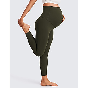CRZ YOGA Womens Butterluxe Maternity Leggings over The Belly 25" - Buttery Soft Workout Activewear Yoga Pregnancy Pants Olive Green Small