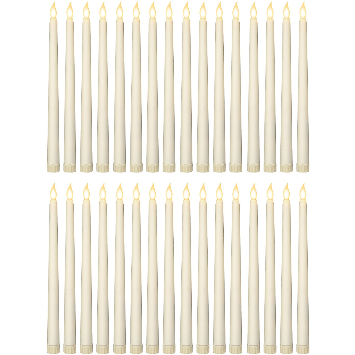 36 Pieces Flameless Taper Candles 11 Inch Flickering Candle Lights Faux LED Candles Battery Operated Candles Electric Fake Candles for Christmas Halloween Birthday Wedding Party Supplies (Ivory)