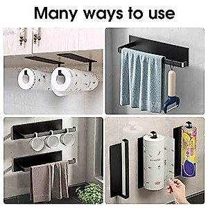 Self Adhesive Paper Towel Holder, Under Cabinet Paper Towel Holder for Kitchen, Stainless Steel Hanging Paper Towel Holder (Black)