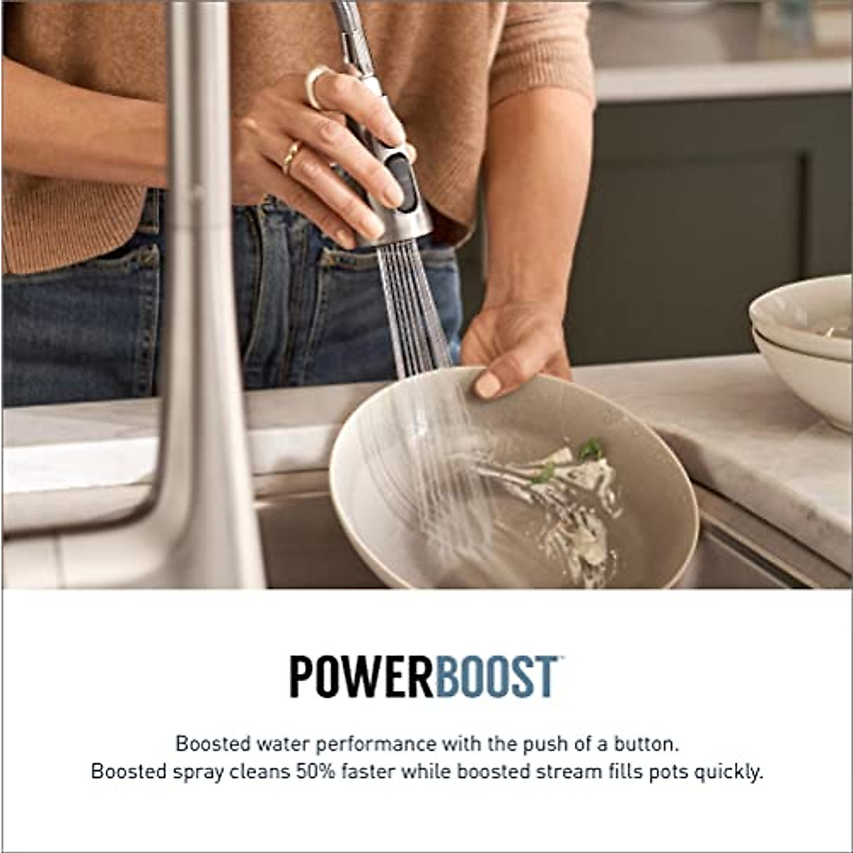 Moen Haelyn Spot Resist Stainless Single-Handle Pull-Down Sprayer Kitchen Faucet Featuring Power Boost for a Faster Clean, Soap Dispenser Included, 87627SRS