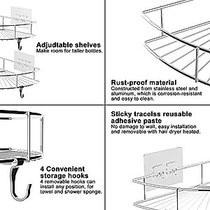 2-Pack 9" Rustproof Stainless Steel Corner Shower Caddy, Adhesive Bathroom Wall Mounted Storage Accessories Shower Shelf Organizer, Chrome