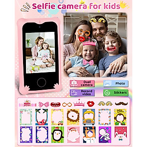 BESTOONE Kids Smart Phone Toys for 3 4 5 6 Year Old Girls, Toddler Touchscreen Phone with Dual Camera, Educational Games, MP3 Music Player, and 32GB SD Card, Christmas Birthday Gifts for Kids Ages 3-8