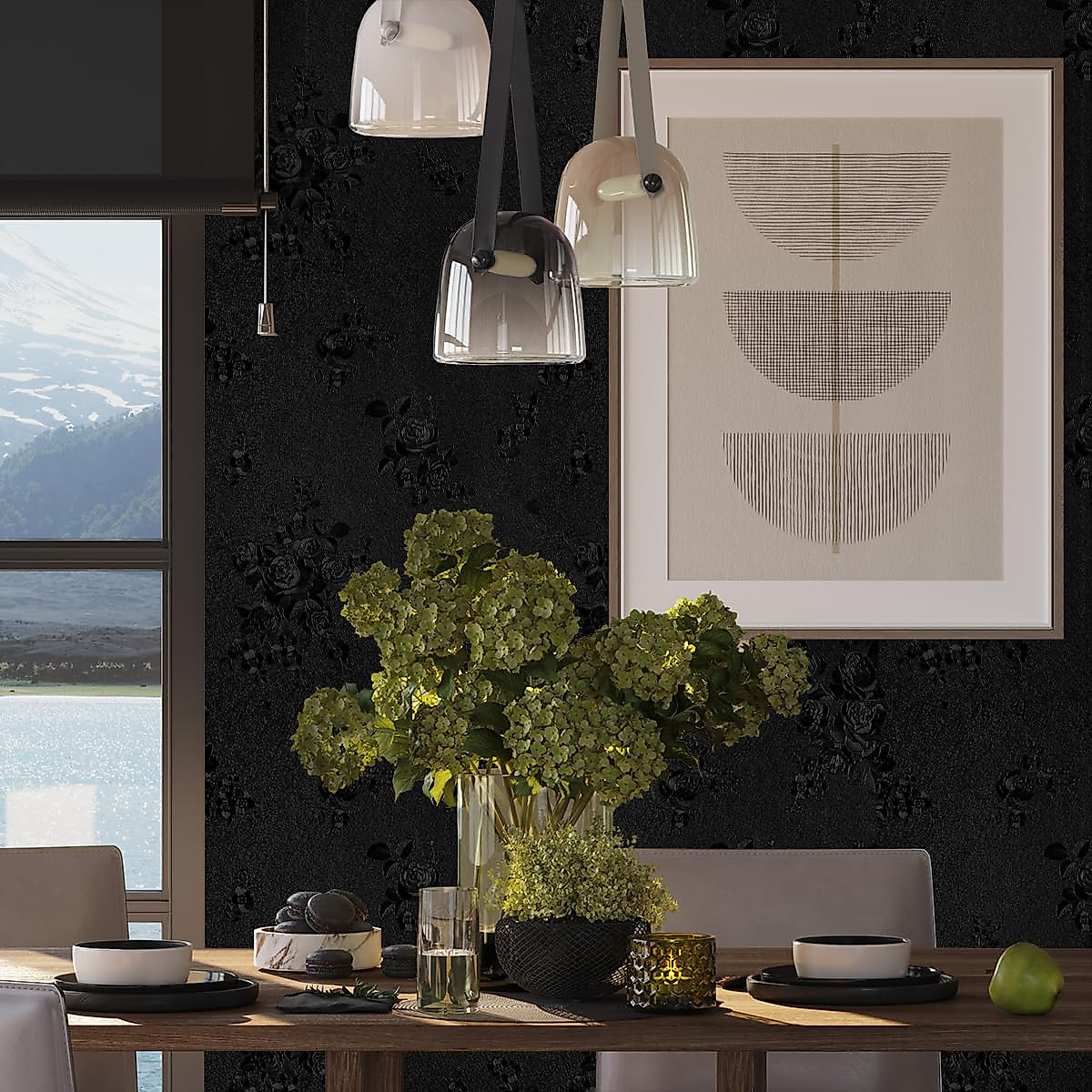 lenify Black Flower Wallpaper Stick and Peel 17.7inch x 118.1inch Embossed Floral Stick Peel Contact Paper Solid Pure Waterproof Black Self Adhesive Wallpaper Black Flower Removable Shelf Vinyl Roll