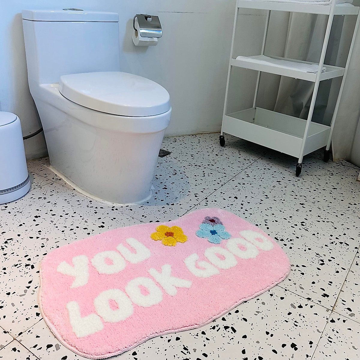 You Look Good Bath Mat Pink Bathroom Rugs Cute Funny Bathroom Decor Door Mat Microfiber Shower Bathtub Mat Non-Slip Washable Mat (31.49"x19.68", Pink)