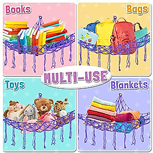 Stuffed Animal Hammock Storage with lights, 2 Pack Hanging Plush Net Hammock for Dolls, Teeniewins Wall Corner Net Holder with Dual Mode Star Light, Jumbo Toys Hammock for Nursery, Bedroom Decor