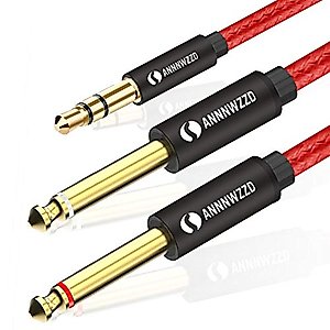 LinkinPerk 3.5mm 1/8" TRS Male to 2X 6.35mm1/4" TS Male Mono Stereo Y-Cable Foot Splitter (6FT)