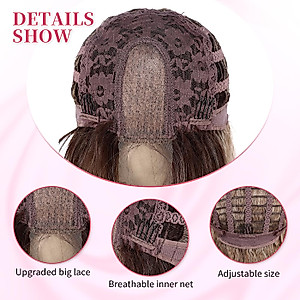 Sodfey Long Brown Mixed Blonde Wavy Wig for Women Middle Part Curly Wavy Wig Natural Looking Heat Resistant Fiber Synthetic Wig for Daily Party Use (26in, R2/6/26)