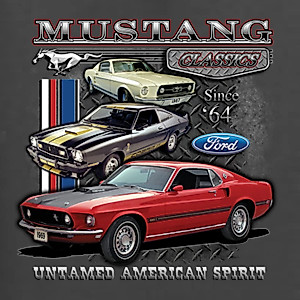 Ford Mustang Classics Untamed American Spirit Cars and Trucks Mens Long Sleeve Shirt, Charcoal, Large
