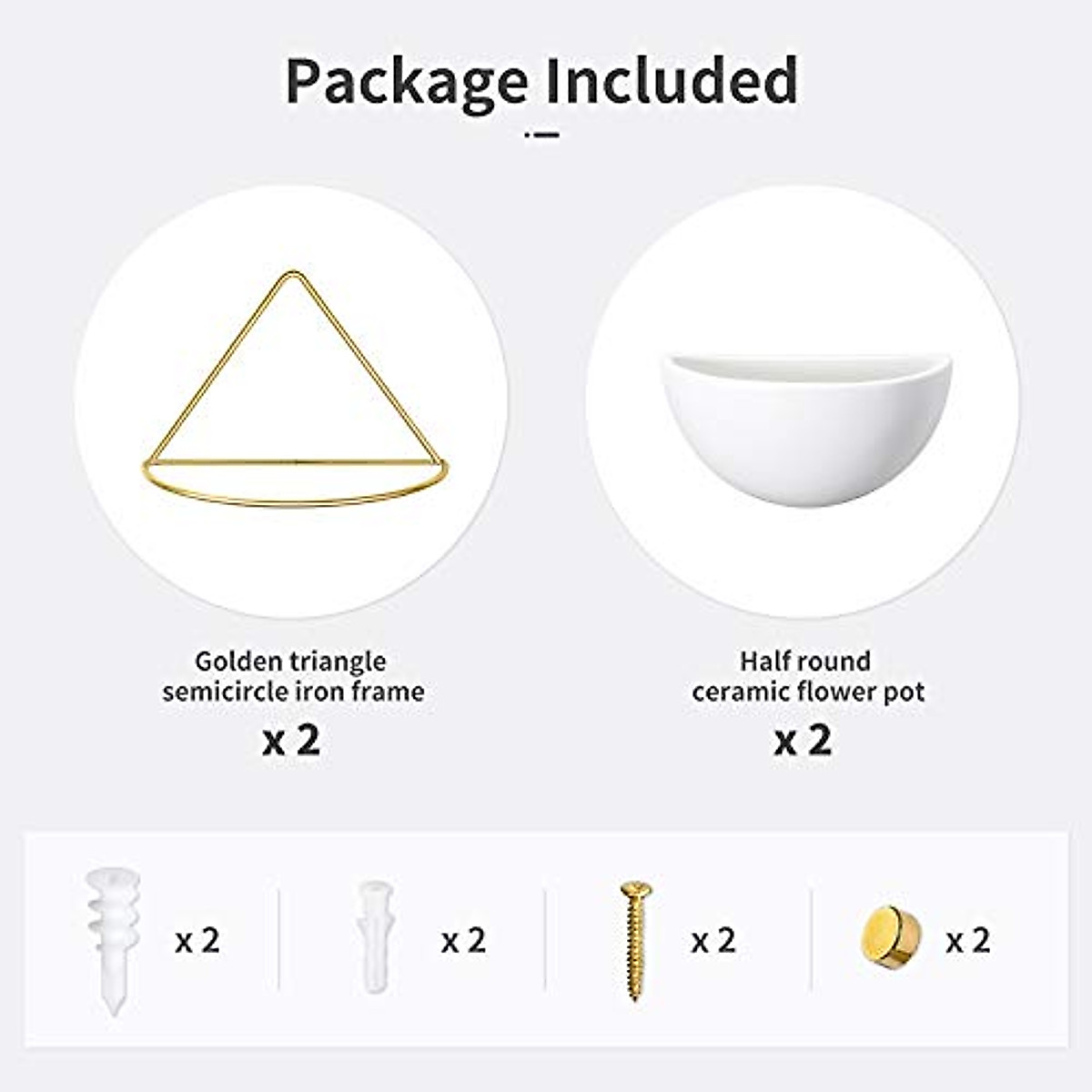 Mkono Ceramic Hanging Planter Geometric Wall Decor, Set of 2 Modern Wall Planter with Metal Plant Hanger Wall Mounted Plant Pot for Succulent Air Plant Herb Faux Plant Indoor Home Garden Decor, Gold