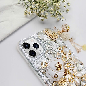 Guppy for iPhone 11 Pro Max Case Women Luxury 3D Bling Shiny Rhinestone Diamond Crystal Pearl Handmade Pendant Iron Tower Pumpkin Car Flowers Soft Protective Anti-Fall Case for iPhone 11 Pro Max