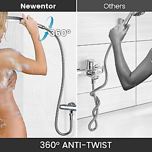 Newentor Handheld High Pressure Shower Head, 6 Spray Modes/Settings Detachable Shower Head, Chrome Finish Square Shower Head with Stainless Steel Hose and Multi-Angle Adjustable Shower Stand