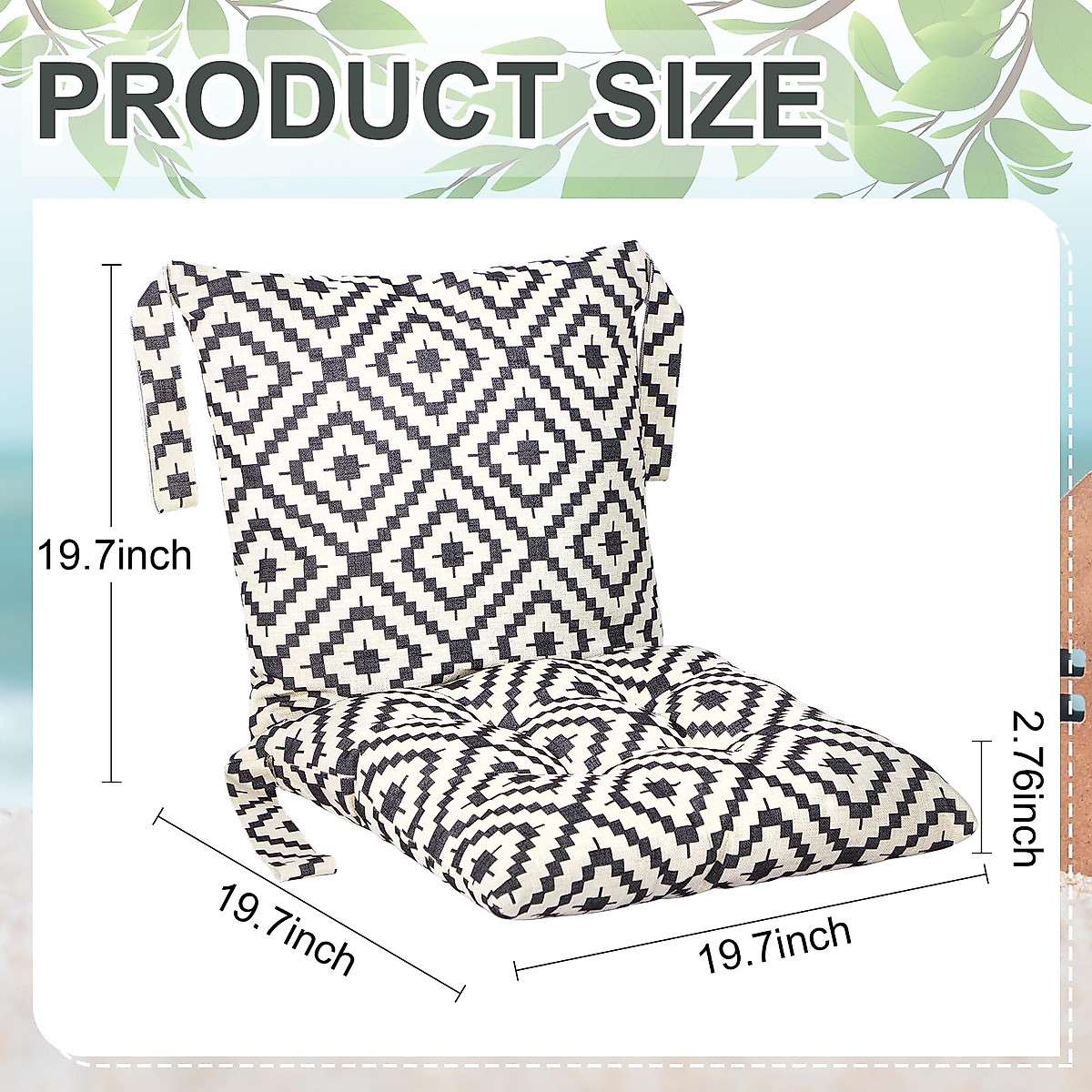 Barydat 4 Pcs Outdoor Patio Chair Cushions, 19.7 x 39.4 Inch Black and White Grid Square Dining Seat Back Chair Cushions with Tie Buffalo Plaid Indoor Outdoor Cushions for Patio Furniture