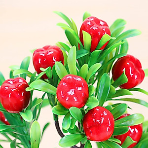 9.85 inch Artificial Potted Plants，Potted Plants Artificial Apple Tree, Artificial Fruit Apple Tree Bonsai Fake Greenery Plastic Pot,for Home Table Desk Office Bathroom Decor