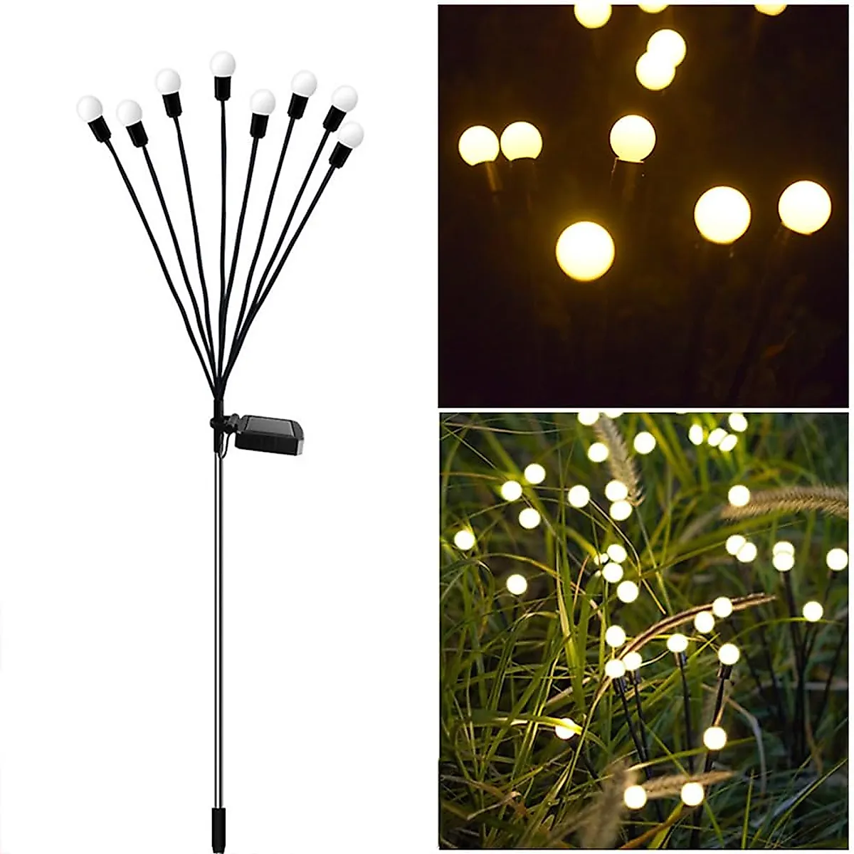 MMQ Solar Garden Lights, 2 Pack Solar Firefly Lights, 8 LEDs Bulbs Solar Outdoor Decorative Lights for Patio Pathway Christmas Halloween Decor, Warm White