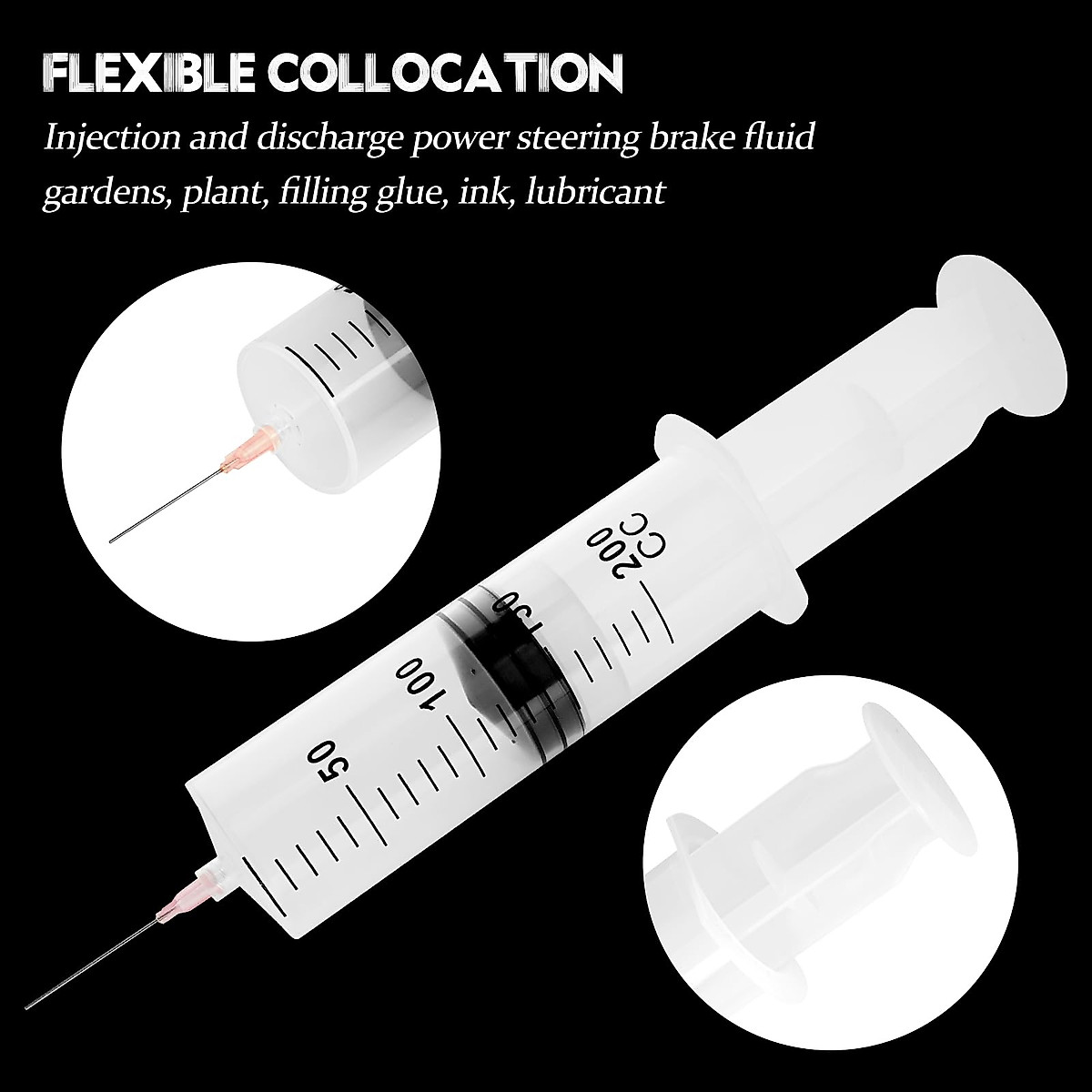 SHAOTONG 200ml Syringe with 2Pcs 40in Handy Plastic Tubing and 18Ga 20Ga Dispensing Needle, for Scientific Labs, Measuring, Watering, Refilling