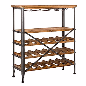 glitzhome Rustic Wine Rack 5-Tier Free Standing Floor Wine Rack for Wine Bottles and Glasses 21-Bottle Stackable Capacity Wine Storage Shelves with Glass Holder Wood Wine Rack for Kitchen Bar Pantry