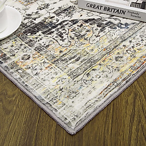 ROYHOME Area Rug 8x10 Machine Washable Rug Traditional Distressed Carpet Stain Resistant Non-Slip Floor Cover Carpet Rug Medallion Accent Rug for Living Room Bedroom Dining Room, Grey