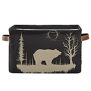 Animal Bear Forest Tree Storage Bins Basket, Moon Collapsible Storage Cube Rectangle Storage Box with Handles for Shelf Closet Nursery Bedroom Home Office 1 Pack