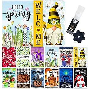 Yileqi Seasonal Garden Flag Set of 12 Double Sided Welcome Spring Easter Garden Flags, Small Yard Flag for Outside Décor 12x18 Inch, with Free Anti-Wind Clip and Stopper