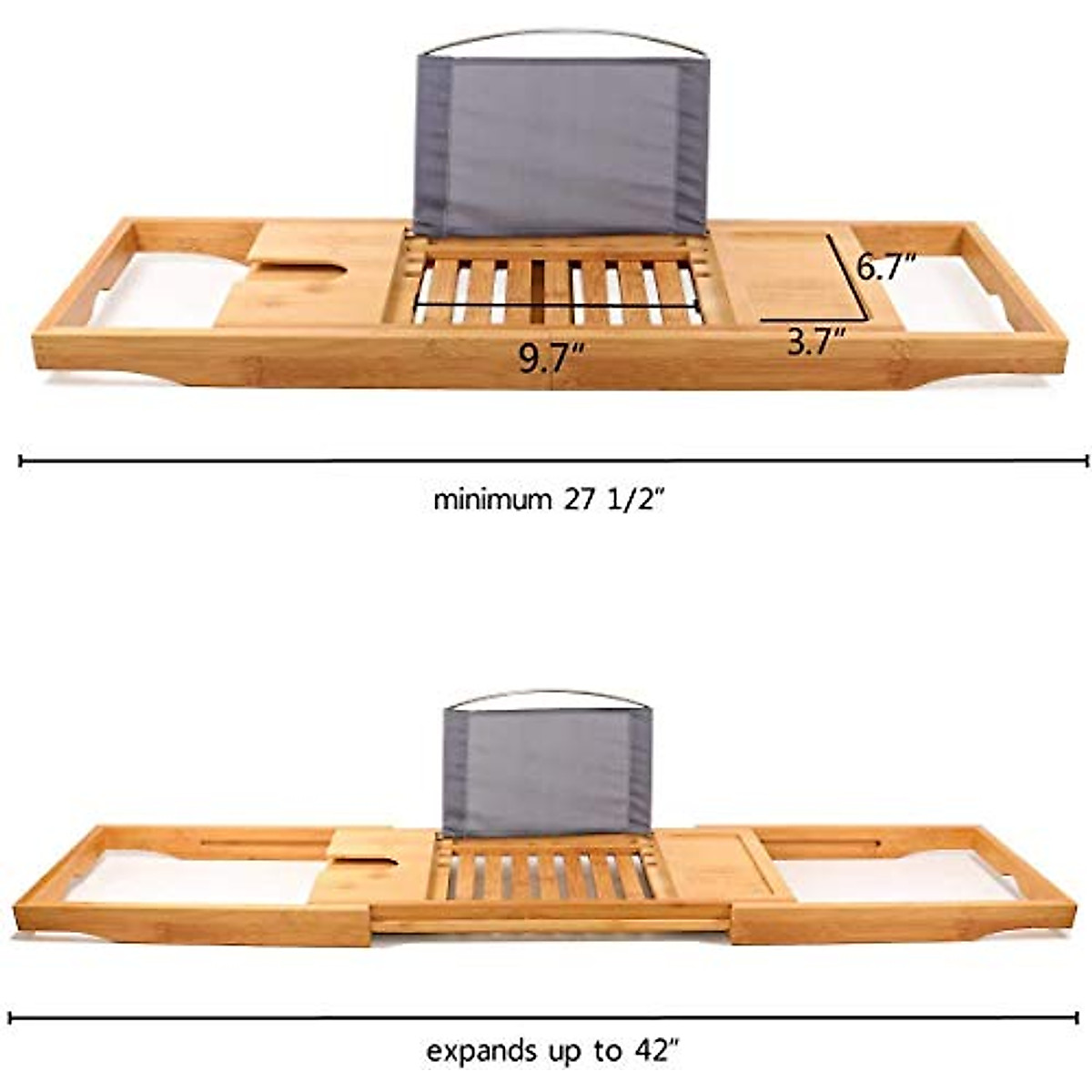 DOZYANT Bamboo Bathtub Tray Caddy Wooden Bath Tray Table with Extending Sides, Reading Rack, Tablet Holder, Cellphone Tray and Wine Glass Holder