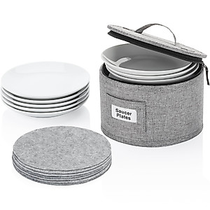 China Storage Container for Saucer and Appetizer Plates - 7" W x 5.5" H - Includes 12 Felt Dividers. Hard Shell and Stackable