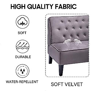 Alunaune Upholstered Loveseat Bench Settee for Bedroom, Small Sofa Couch Love Seat Bench Armless Settee Tufted Button Living Room Dining Room Bench-Light Grey