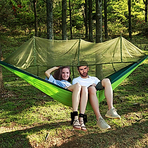 Camping Hammock with Mosquito Net & Rain Fly Tent Tarp & Tree Straps Portable Lightweight Double Nylon Hammock for Camping Hiking Travel Outdoor Backpacking