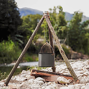 Outdoor Campfire Grill Tripod Board - Portable Stainless Steel Camping Grill Tripod Set Accessories with Adjustable Chain Hook for Hanging Cooking (HEX)