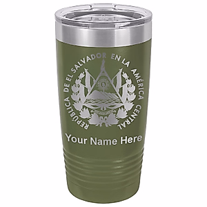 LaserGram 20oz Vacuum Insulated Tumbler Mug, Flag of El Salvador, Personalized Engraving Included (Camo Green)