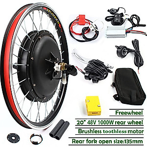 TQSHOoP 20" Rear Wheel Hub E-Bike Conversion Kit, 48V 1000W Electric Bike Brushless and Gearless Hub Motor Kit mit LED Display