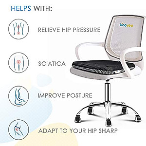Bingyee Gel Seat Cushion 1.8 Inch Cooling Gel Double Seat Cushion for Pressure Relief Orthopedic Chair Pads for Home Chair Office Chair Car Seat Cushion Sweatless Bottom for Long Sitting