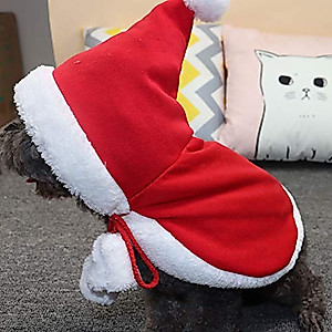 LIYJTK Winter pet New Year's cat and Dog Clothes Costumes Christmas red Cape with hat New Year's Small red Cape Warm Funny pet Dress up Puppy Kitten pet Clothes(M)