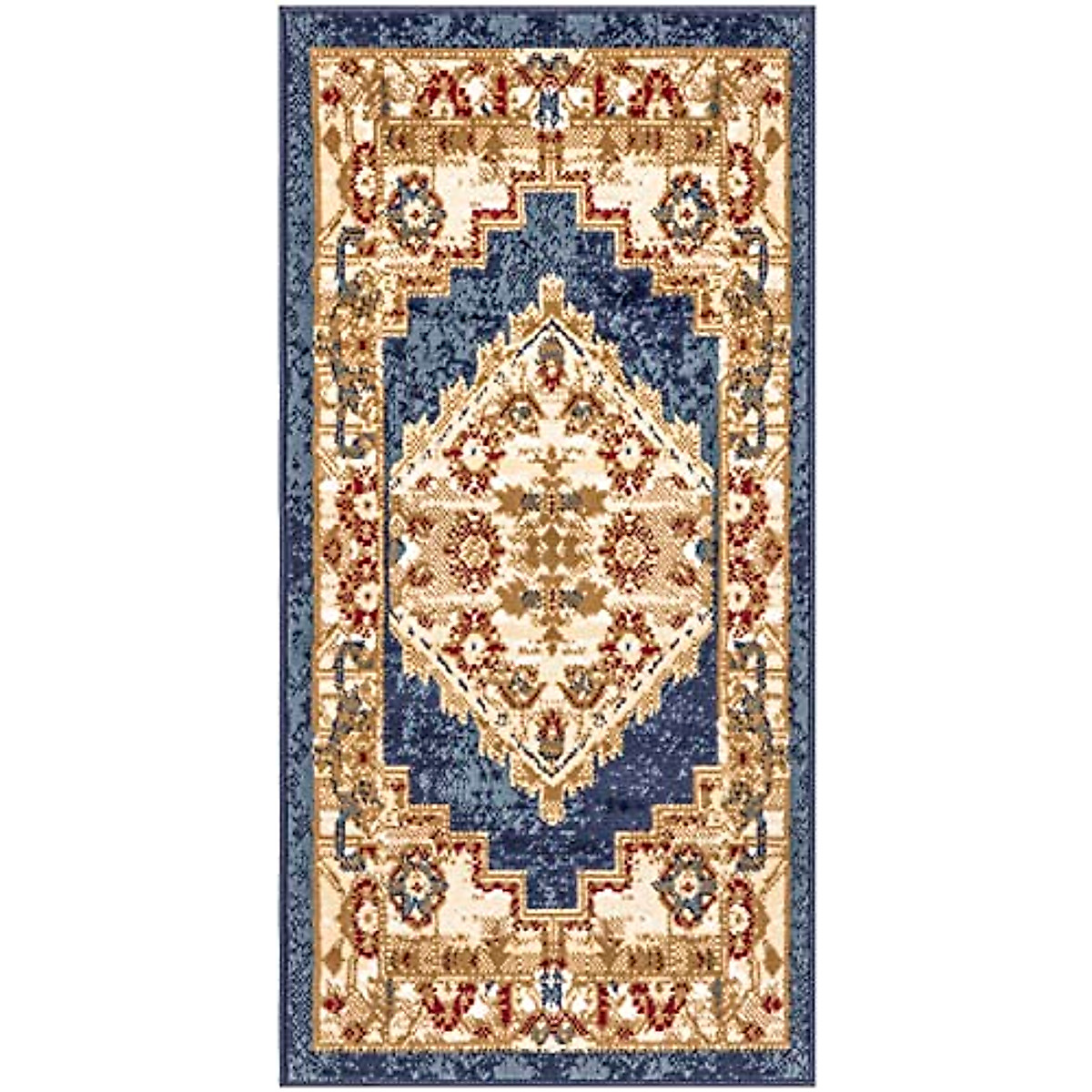 Nourison Grafix Vintage Navy Gold 2' x 4' Area -Rug, Easy -Cleaning, Non Shedding, Bed Room, Living Room, Dining Room, Kitchen (2x4)