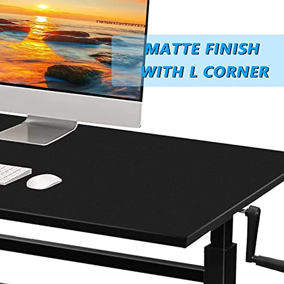 ERGO COMFY Manual Adjustable Height Standing Desk, 48 x 24 Inch Hand Crank Standing Desk with One-Piece Table Top, Sit Stand up Rising Desk, Home Office Computer Workstation, Black