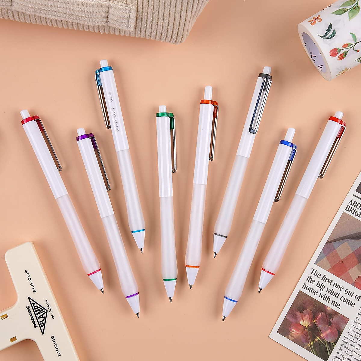 WRITECH Gel Ink Retractable Pens: Assorted Colors Ink 0.7mm Medium Point Pen Set, Smooth Writing Multi Colored No Bleed Pens Bulk for Journaling 8ct