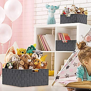 Sorbus Storage Box Woven Basket Bin Container Tote Cube Organizer Set Stackable Storage Basket Woven Strap Shelf Organizer Built-In Carry Handles (7 Piece - Grey)