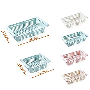 Fridge Drawer Organizer, Retractable Refrigerator Storage Box, Food Fresh-keeping Classified Organizer Container Pull Out Basket, Small Size, Fit for Fridge Shelf Under 0.5 inch (Beige)