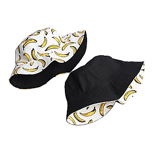 Joylife Fruit Print Bucket Hat Tropical Pattern Sun Hats Reversible Packable Fishing Cap for Women, Men, White