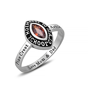 Ccjcinata 925 Sterling Silver Class Rings for Women High School Personalized Custom Rings Cubic Zirconia Birthstone Rings Graduation Rings Size 5-15 College Rings for Women