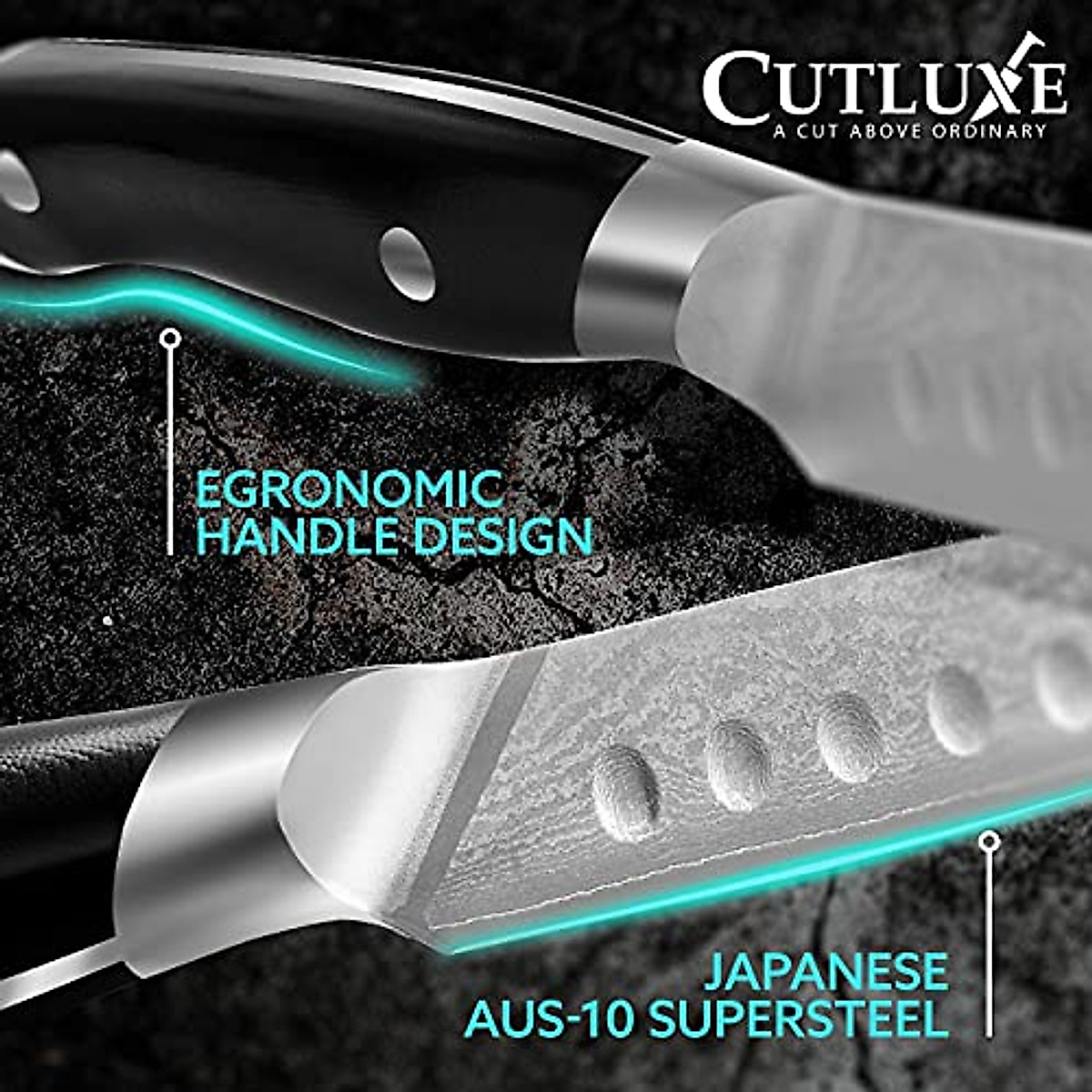 CUTLUXE Slicing Carving Knife – 12" Brisket Knife, Razor Sharp Meat and BBQ Knife – Damascus Japanese AUS10 Blade – Full Tang & Ergonomic Handle Design – Shinobi Series