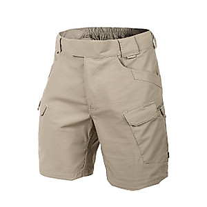 Helikon-Tex Urban (UTS) Tactical Shorts for Men - Lightweight & Breathable Cargo Shorts for Tactical, Military, Police, Hiking, & Hunting (Khaki PolyCotton Ripstop W36, L8.5)
