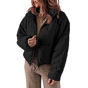 Dokotoo Puffer Jacket Womens Winter Casual Quilted Jackets Fashion Fall Full Zip Up Long Sleeve Drop Shoulder Oversized Stand Collar Padded Coats Baggy Warm Outerwear with Pockets Black XX-Large
